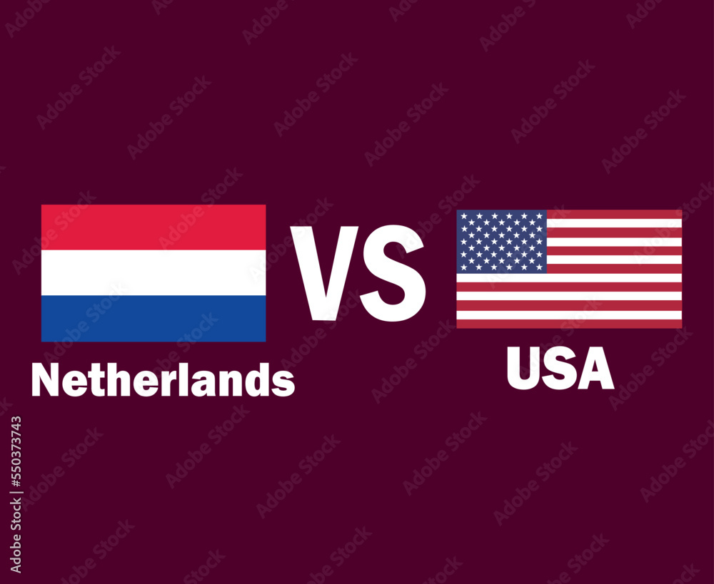 Netherlands And United States Flag Emblem With Names Symbol Design ...