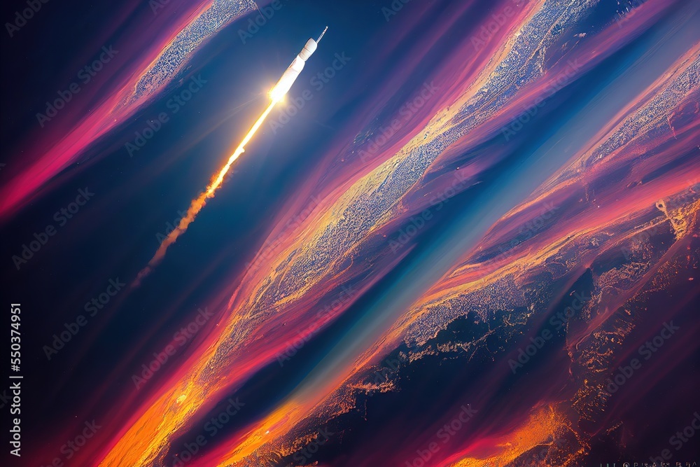 Rocket launch taken from space. aerial earth photograph at massive ...