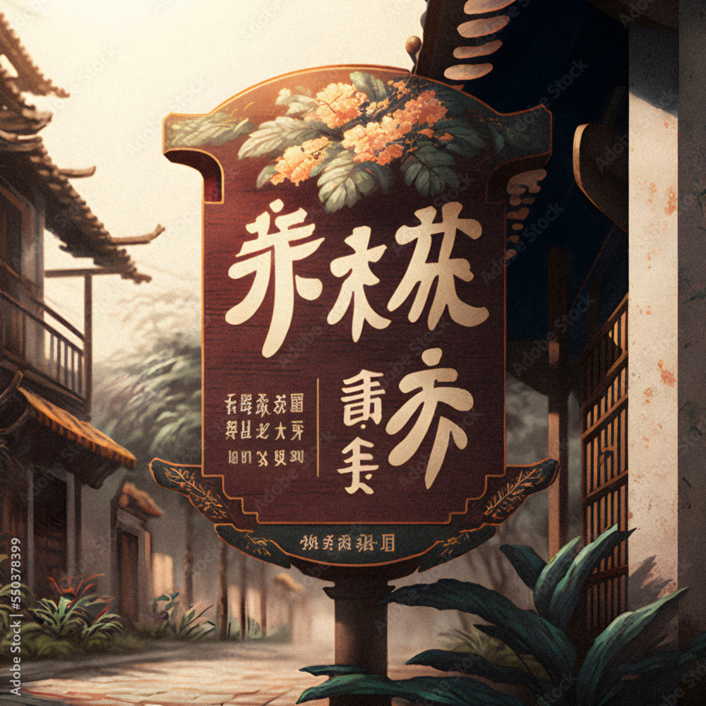 Outdoor street name sign in Chinese towns illustration, granular ...