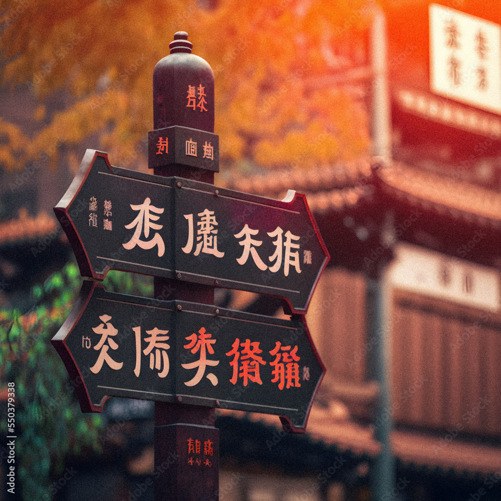 Outdoor street name sign in Chinese towns illustration, granular ...