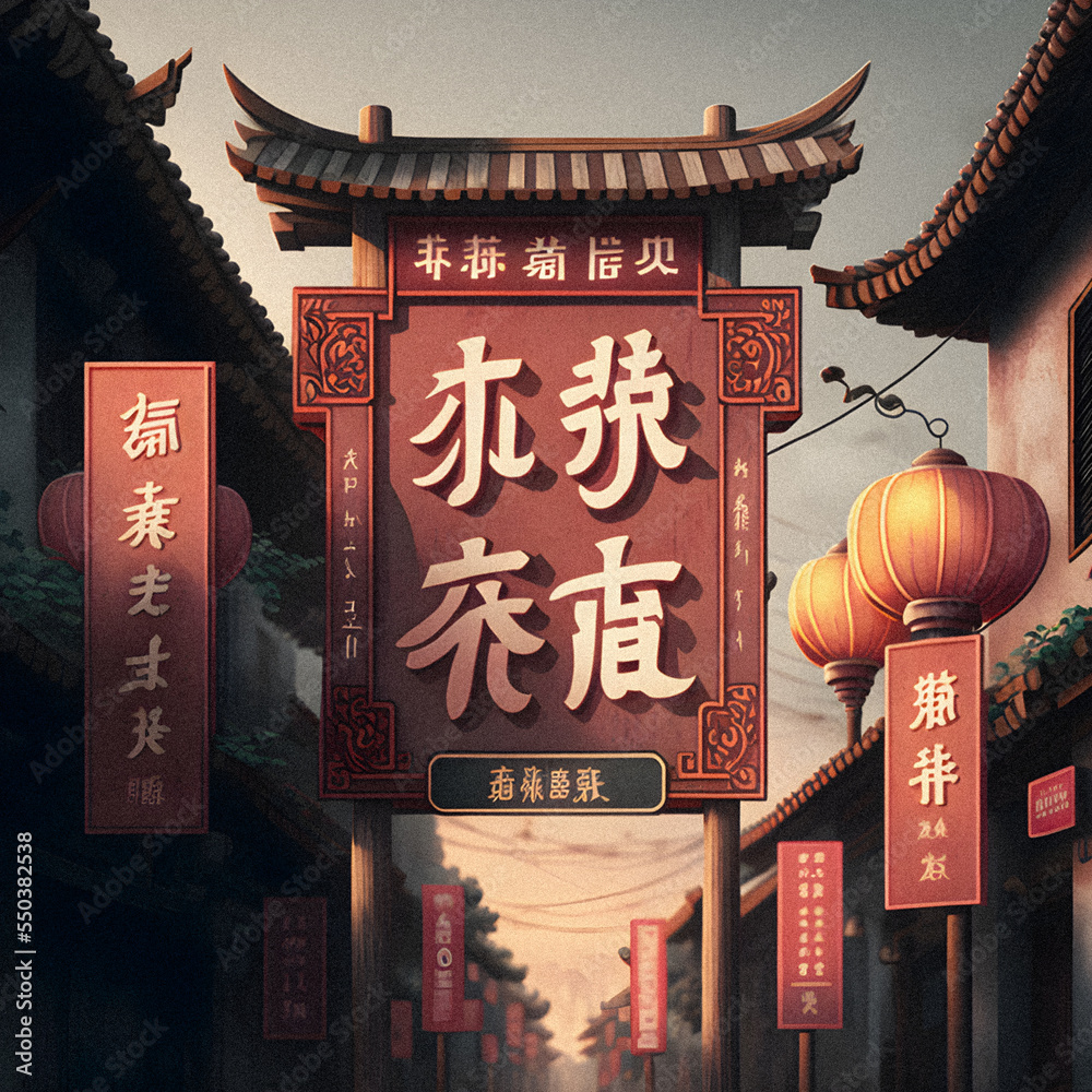 Outdoor street name sign in Chinese towns illustration, granular ...