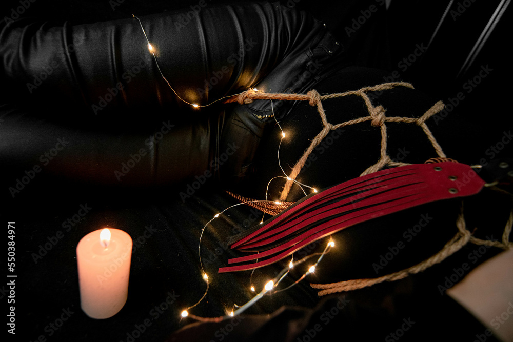 Woman with a Leg tied on a futomomo knot and a karada knot on her chest ...