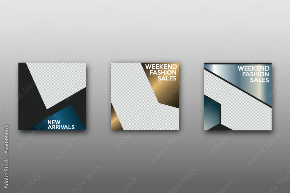 Set of Editable minimal square banner template. Vibrant gradient color ...