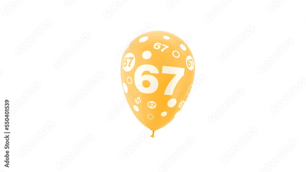 67 Years Old. Birthday Celebration Balloon. Loop Animation. With Green ...