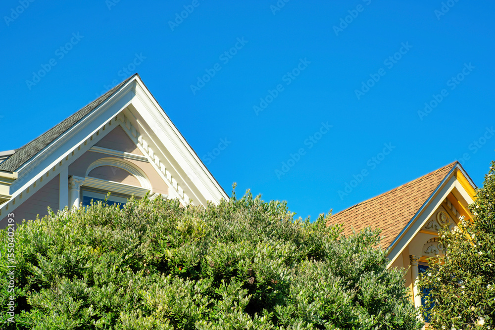 Modern house facade roofs with gable style tops with decorative facades ...