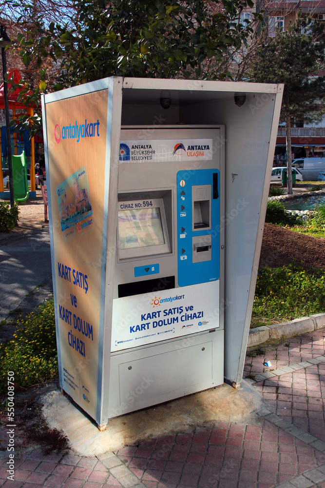 Antalya, Turkey - February 11, 2022: Card vending machine sells and ...