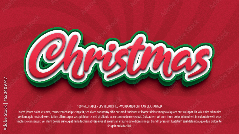 Christmas 3d style editable text effect Stock Vector | Adobe Stock
