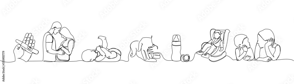 Pregnancy, family, childbirth, love, baby, son, daughter set one line ...