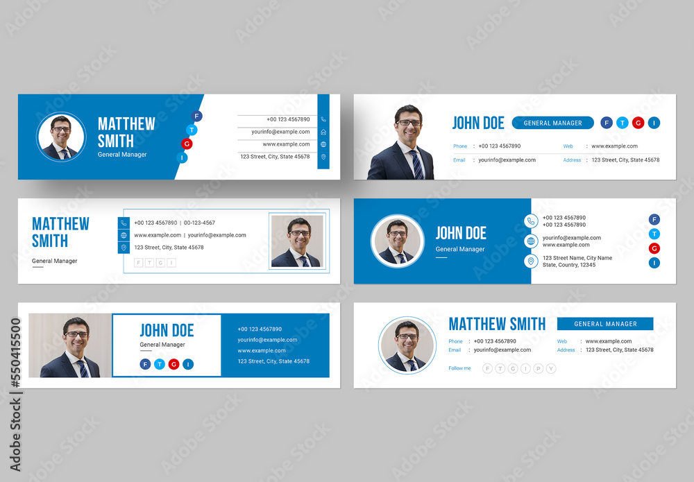 Email Signature Layout with Blue Accents Stock Template | Adobe Stock