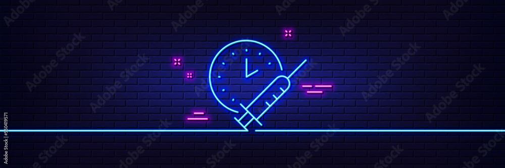 Neon light glow effect. Vaccination schedule line icon. Vaccine syringe ...