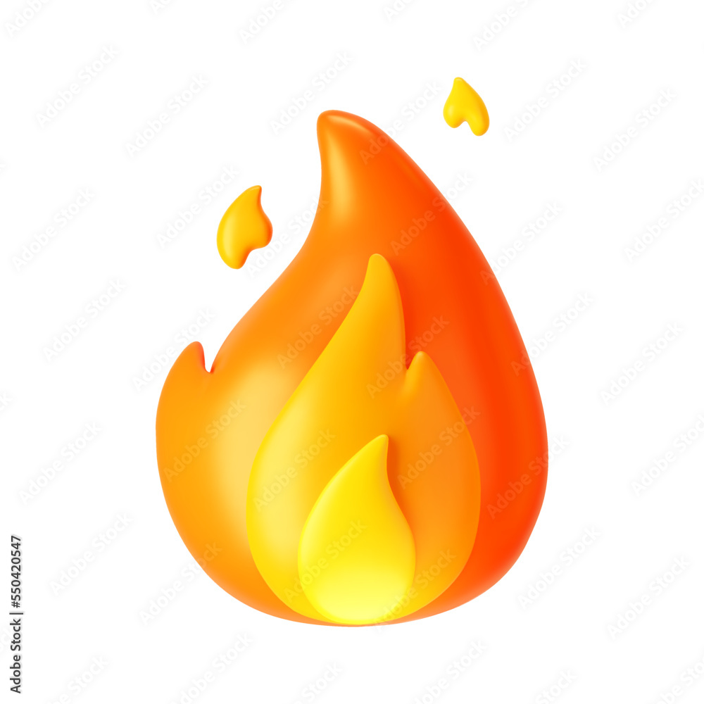 3d fire flame icon with burning red hot sparks isolated on white ...