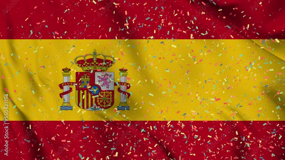 Spain flag seamless animation with paper confetti. Best stock of ...
