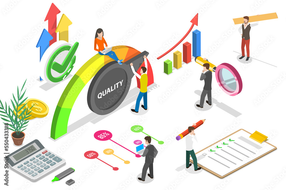 3D Isometric Flat Conceptual Illustration of Measuring Quality Stock ...