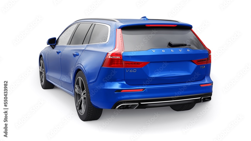 London, UK. November 30, 2022. Blue Volvo V60 2022. Family premium station wagon. Right-hand ...