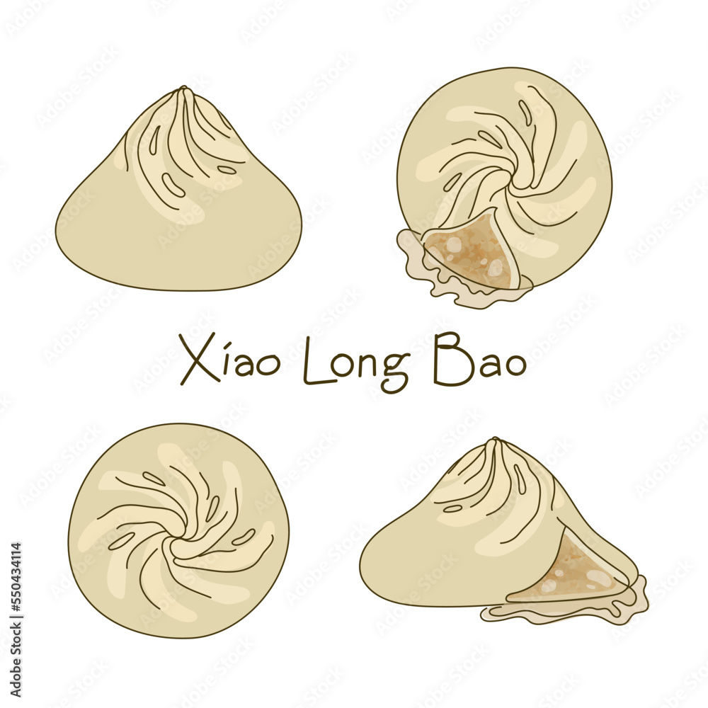 Xiao Long Bao set of steamed dumplings vector illustration isolated on ...