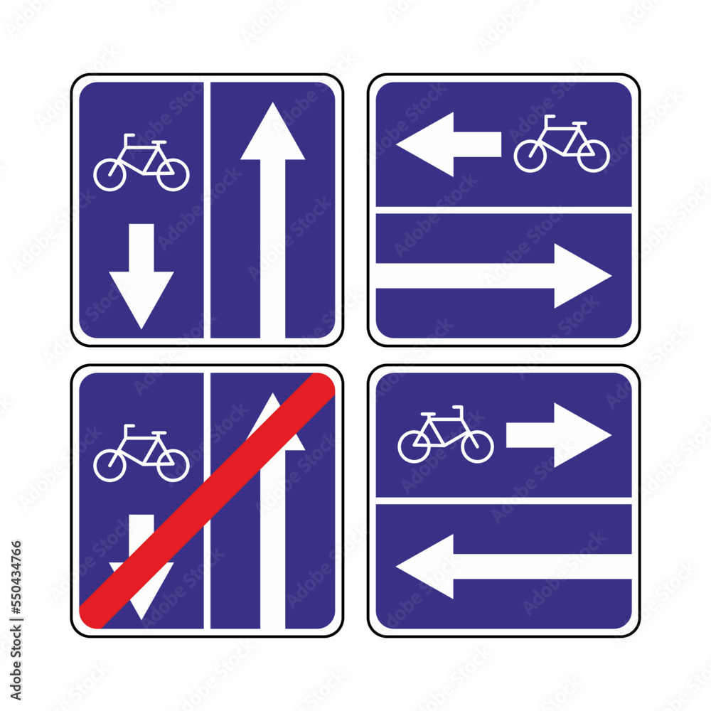 Traffic Signs For Cyclists Set Road Bicycle Sign Of The Direction Of