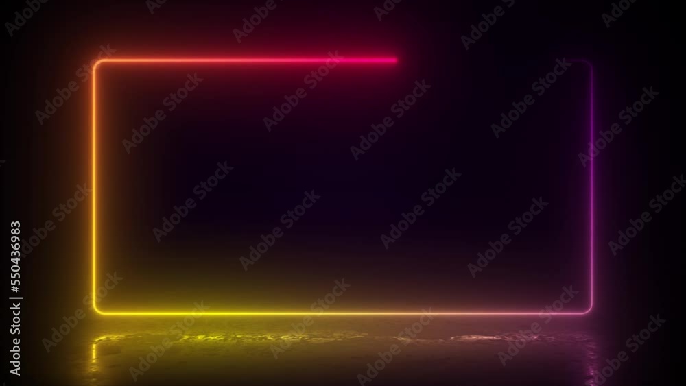 Motion neon frame. Footage loop, Neon light lines on black background ...