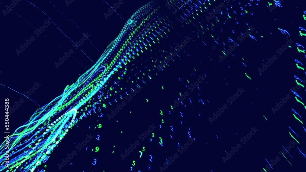 digital waves. Vj loop hologram abstract bg. Symbols form lines, grid. Information concept. Sci ...