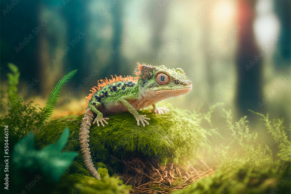 Cute funny tiny gekko in a forest Stock Illustration | Adobe Stock