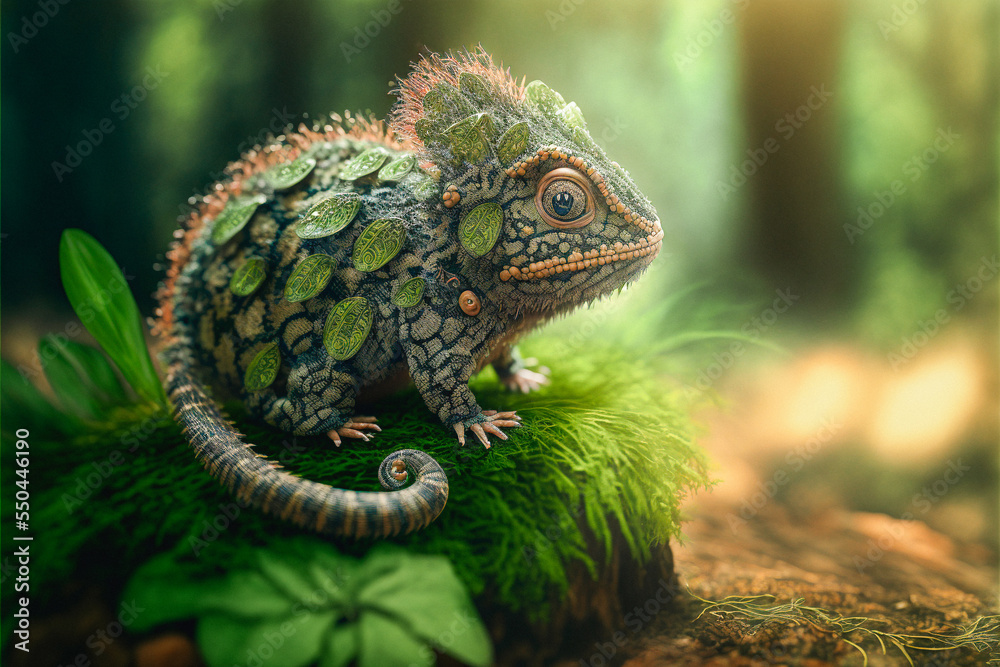 Cute funny tiny gekko in a forest Stock Illustration | Adobe Stock