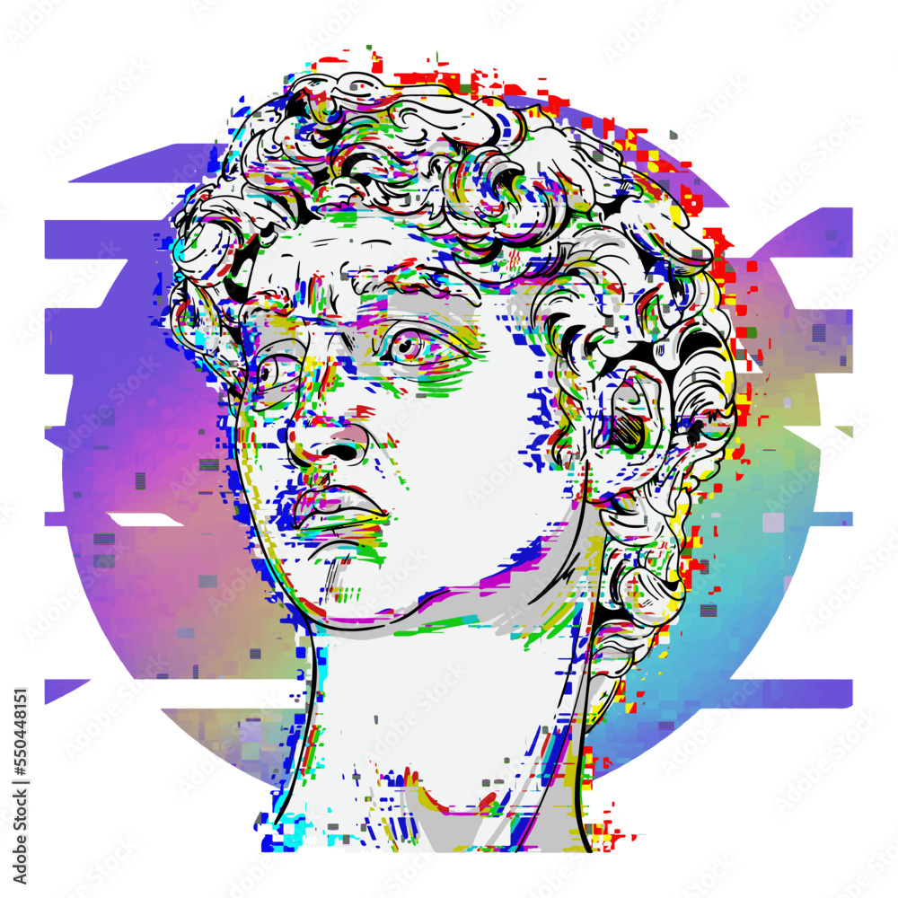 Vector abstract illustration of Greek statue of David in psychedelic ...