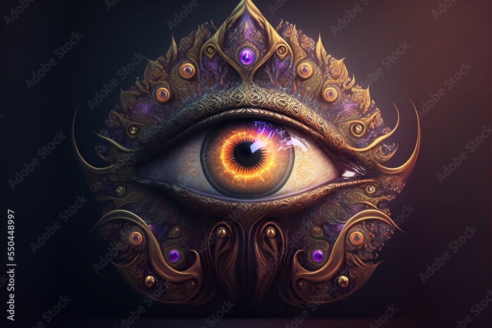 Isolated ornate eye art. Pineal gland third eye concept. Stock ...