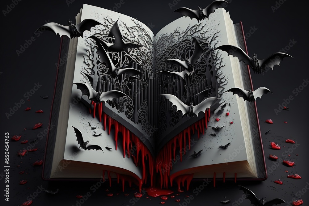Vampire story comes to life, bats and blood coming out of a book ...