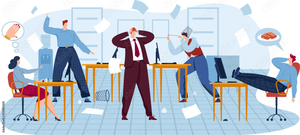 Office cartoon manager look at man woman people worker character at ...