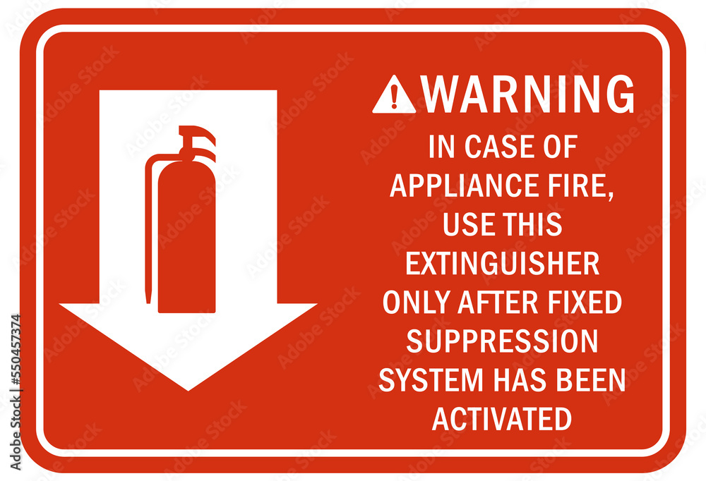 Vetor de Fire extinguisher instruction sign and labels in case of ...