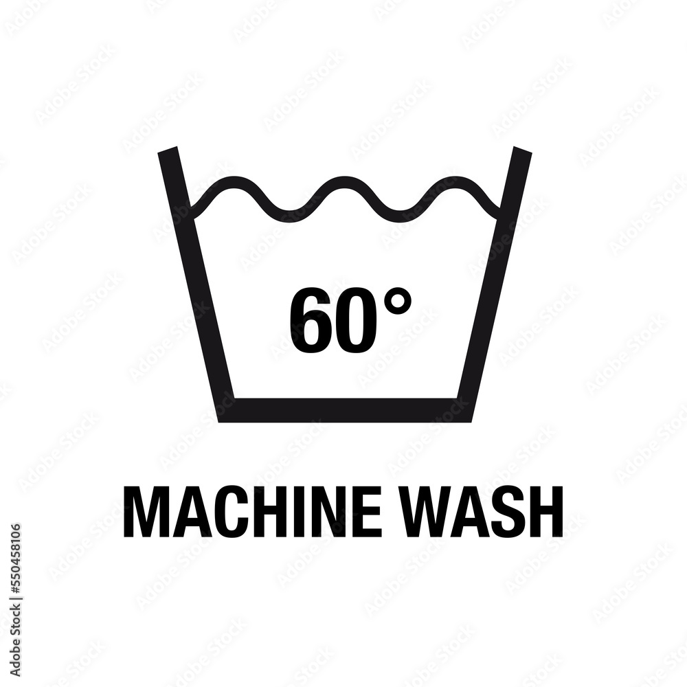 Machine wash, 60, washing care sign, laundry icon, textile symbol ...