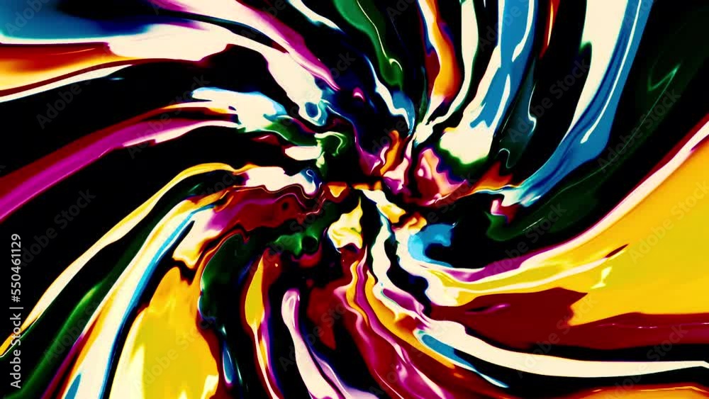 Moving flow of colorful spiral of paints. Motion. Slowing down flow of ...
