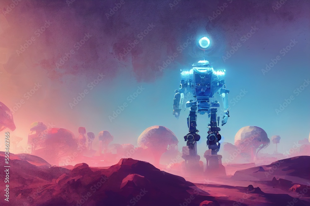 The Giant Mystery Robot Walking on Clean Abstract Background. Video ...