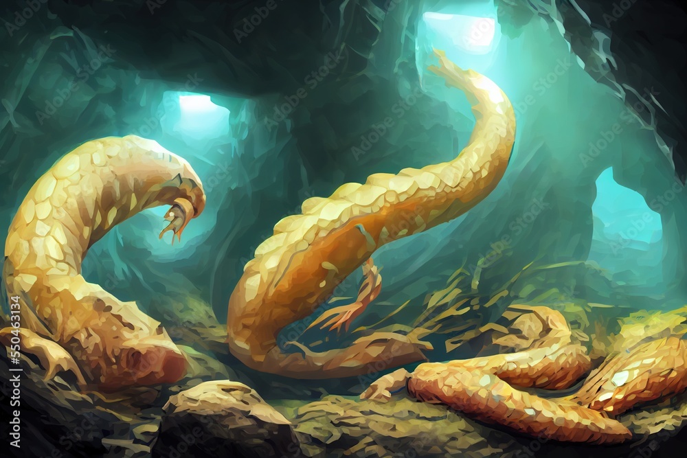 The Giant Salamander in the Cave with Fantastic, Realistic and ...