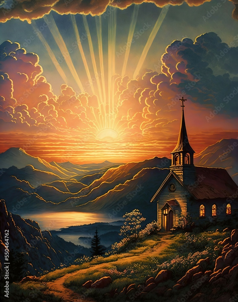 Church Garden illustration landscape art pathway heaven artwork ...