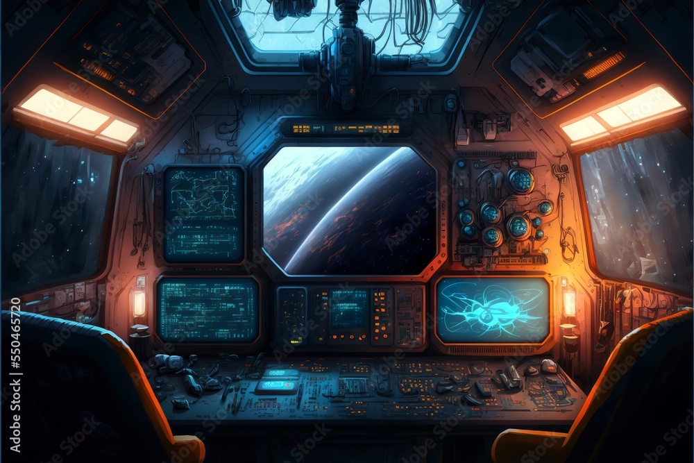 Futuristic cyberpunk sci-fi spaceship interior design Stock Illustration | Adobe Stock