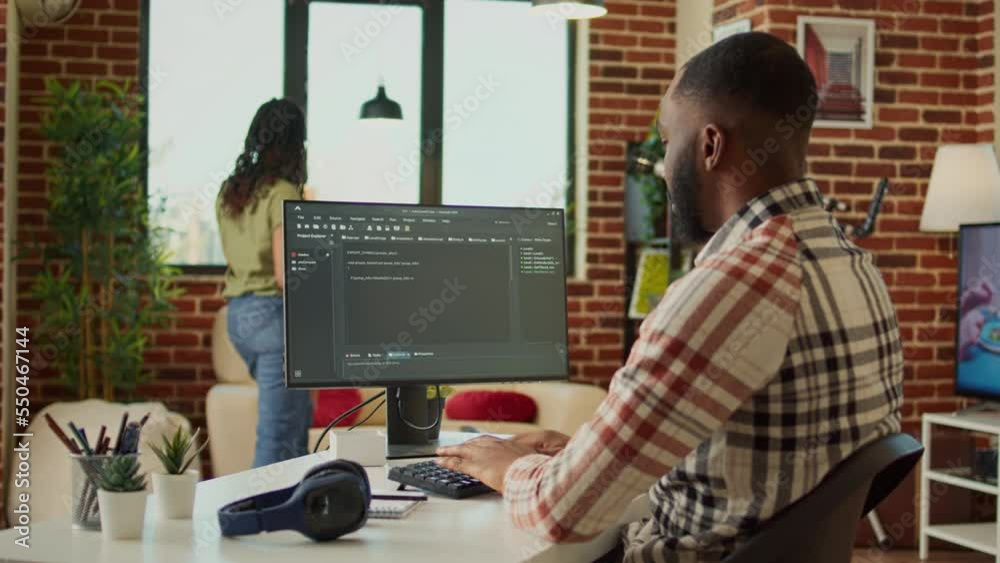 Male App Developer Using Html Script Code On Computer Programming New User Interface On