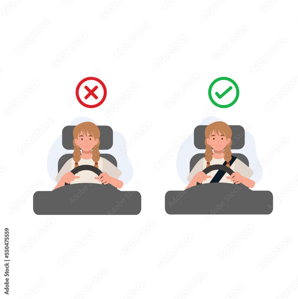 Vetor de Do's and dont's. Safety driving rules concept, Wear seatbelts ...