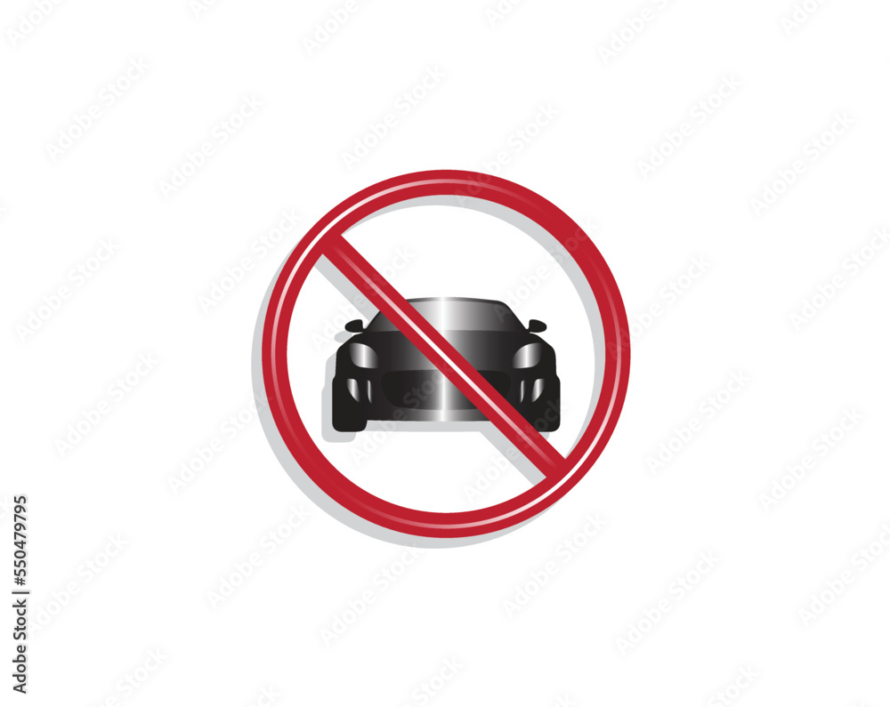 vector design of a red crossed sign or symbol with a car object in the ...