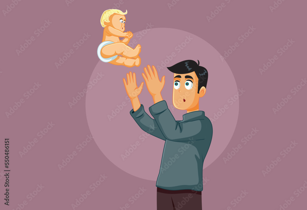 Reckless Father Lifting Baby up in the Air Vector Cartoon illustration ...
