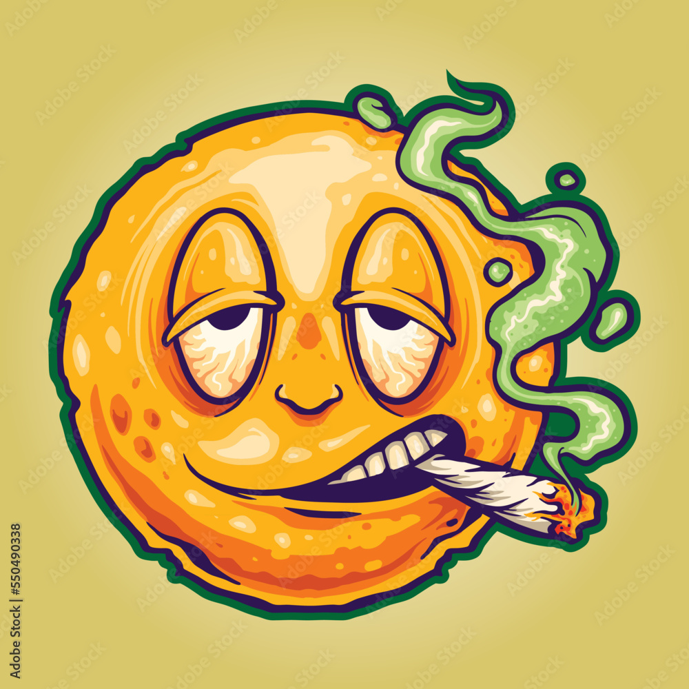 Funny smiley face emoticon smoking cannabis illustration Vector for ...