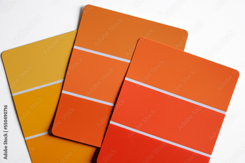 Color swatch samples on a desk. Light to dark shades of autumnal ...