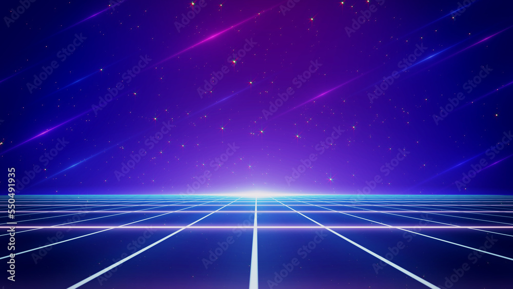 Retro style 80s-90s galaxy background. Futuristic Grid landscape ...