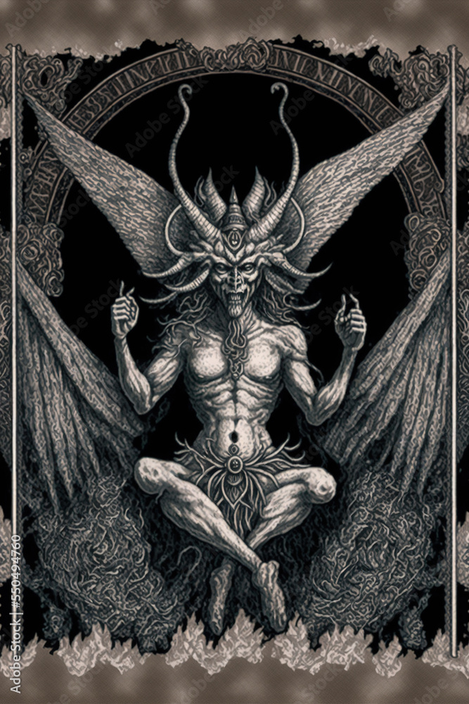 Baphomet demon king statue gothic engraving illustration filigree ...