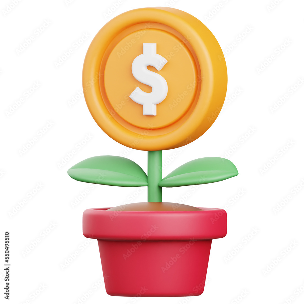 3D Render Money Growth Icon, illustration isolated on white background ...