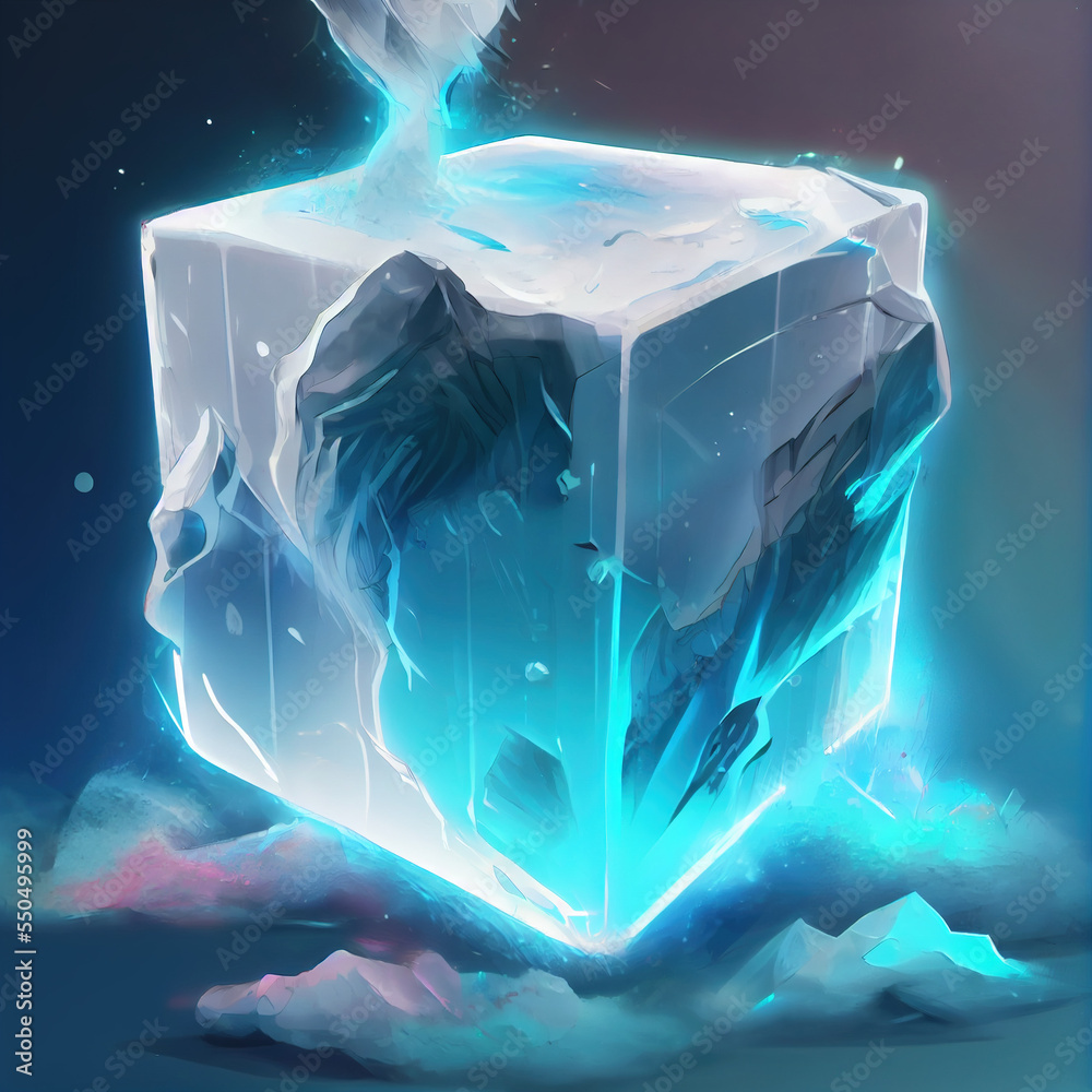 Light Blue Magic Ice Cube. Beautiful glow lighting. Dynamic fluid slime ...