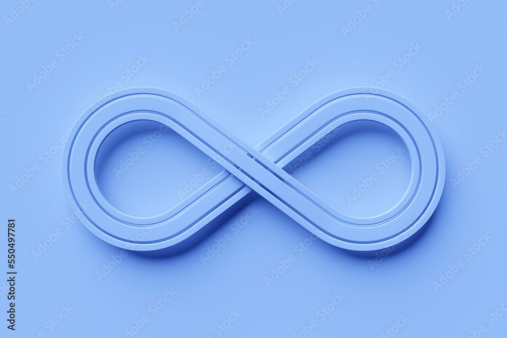 Blue infinity symbol template. 3d illustration of a realistic sign of ...