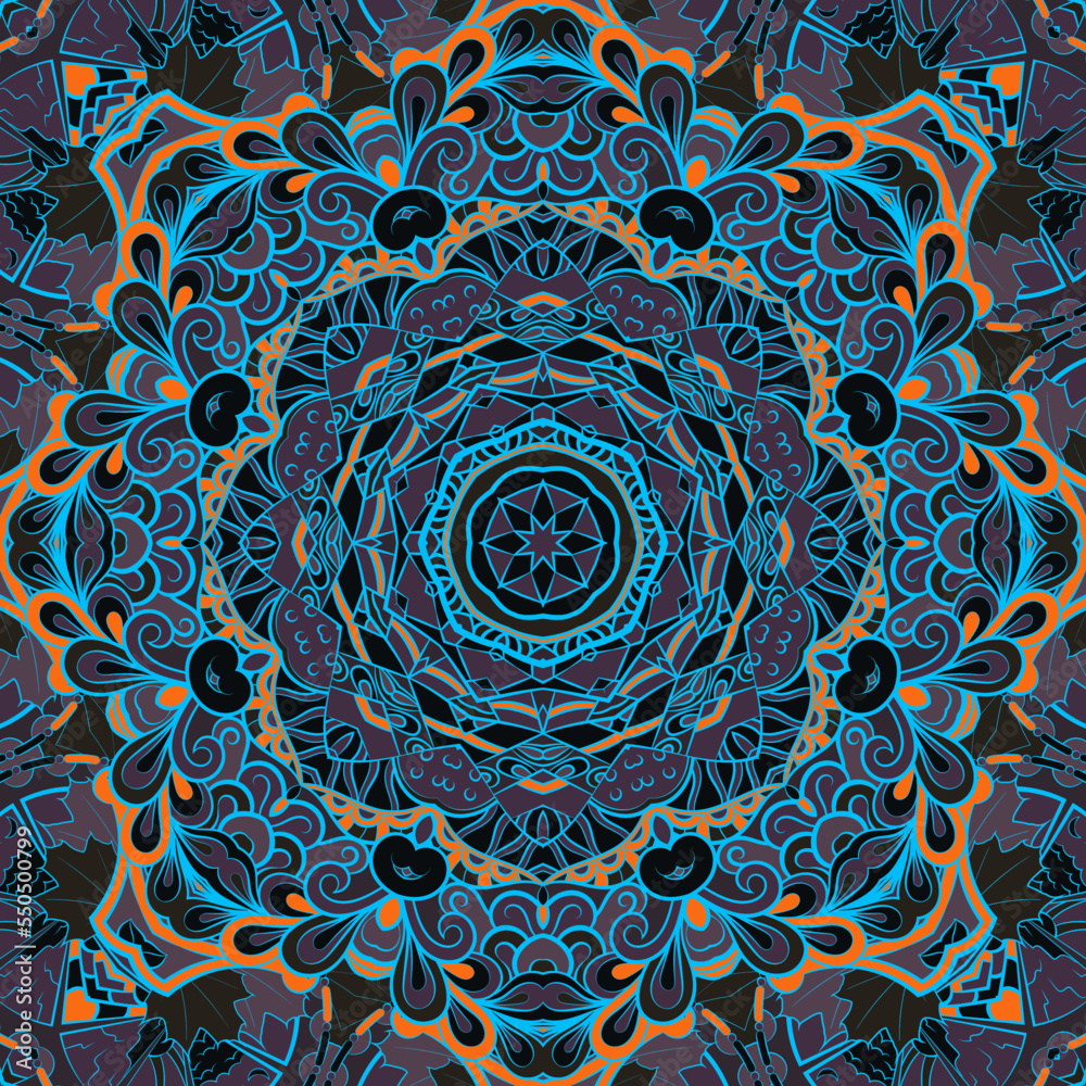 Seamless tile texture. Tracery mehndi design image. Dark toxic colors ...