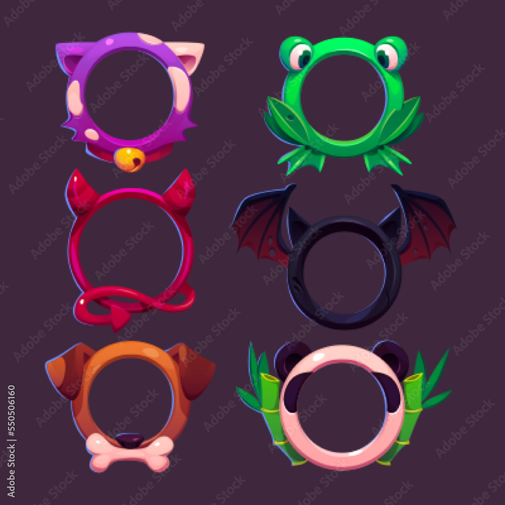Game avatar frames with different animals. Empty circle frames in shape ...