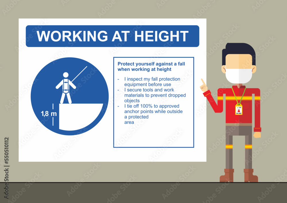 Safety person give the education about working at height rules. Stock ...