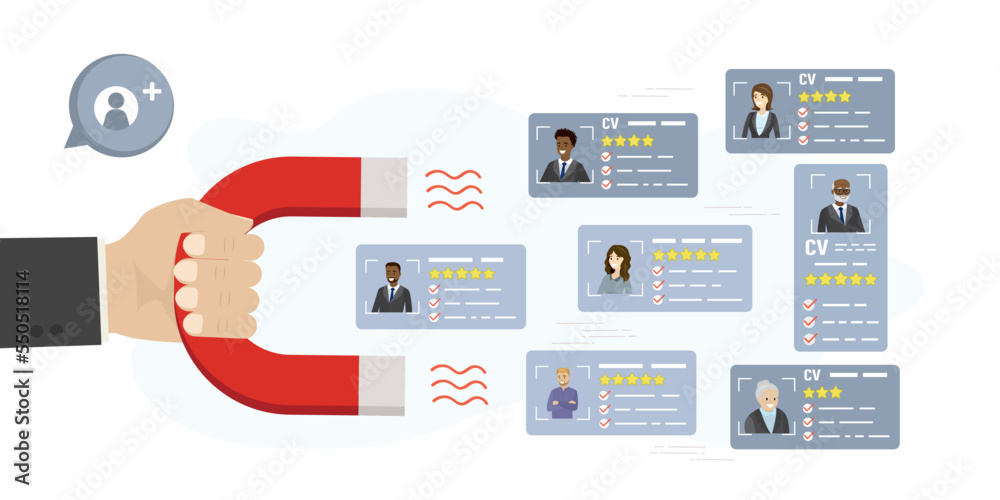 HR agent uses magnet and attract resume of job seekers. Interview ...